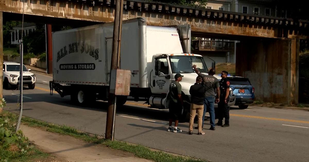 Truck becomes stuck under Peace Street bridge in Raleigh :: WRAL.com