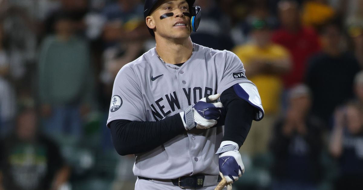 Yankees slugger Aaron Judge out of lineup with bone bruise in right rib ...