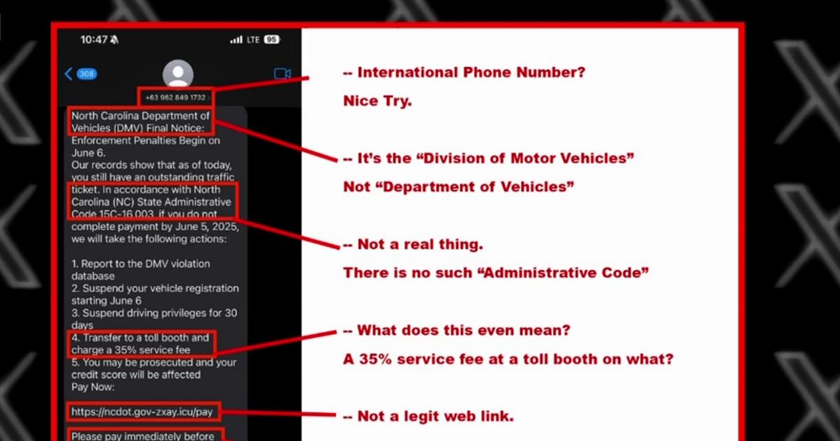 Sophisticated DMV text scam targets North Carolina residents, WRAL's 5 ...