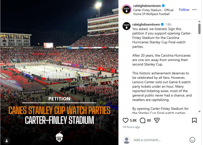 Raleigh Downtown asks Carter-Finley to host Stanley Cup watch party ...