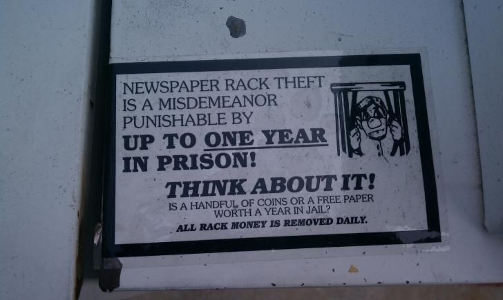 Another reminder about theft of newspapers from paper boxes