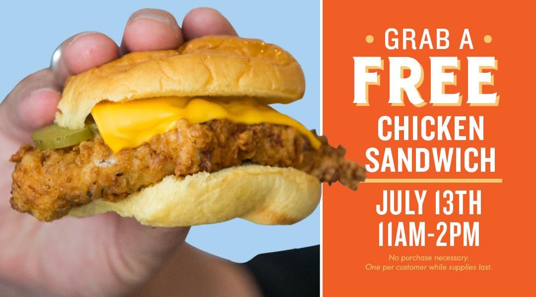 FREE chicken sandwich at Rise Biscuits Donuts 7/13