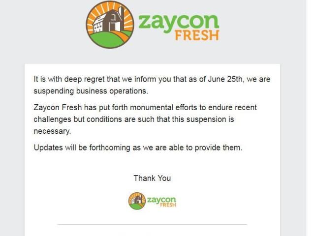 Zaycon Fresh has "suspended business operations"