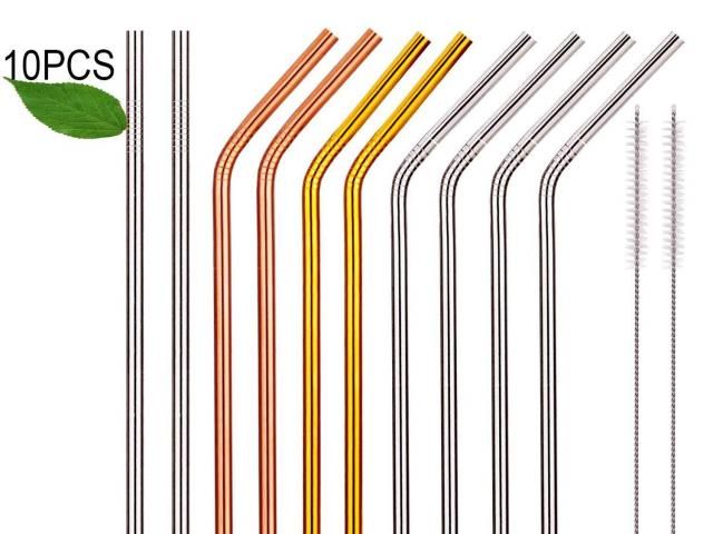 Reusable Stainless Steel Metal Straws 10-Piece Set only $5.09