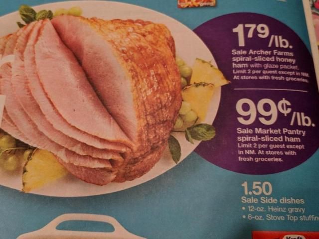 Spiral-sliced ham $0.99/lb at Target this week