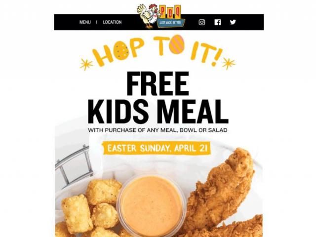 PDQ: Kids eat free with purchase on Sunday