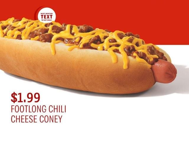 Sonic: Footlong Chili Cheese Coney $1.99 Wednesday
