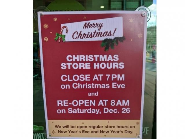Christmas Day hours for grocery, restaurants and retail