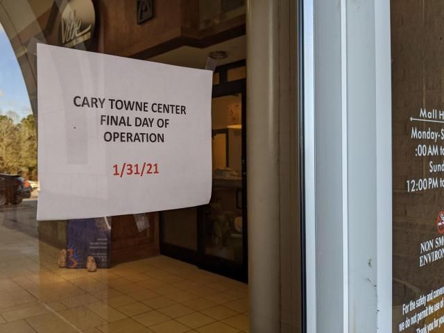 Cary Towne Center closing Sunday, Jan. 31