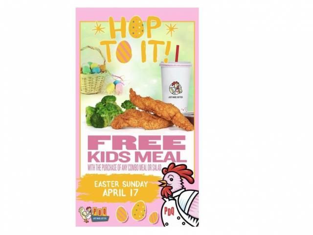 PDQ: Free kids meal offer with purchase on Sunday, April 17