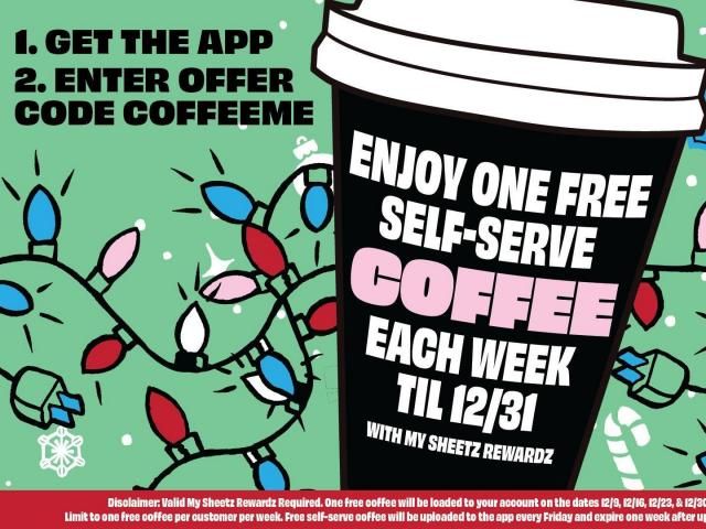 Free Sheetz coffee or Cup'occino every week through Dec. 31