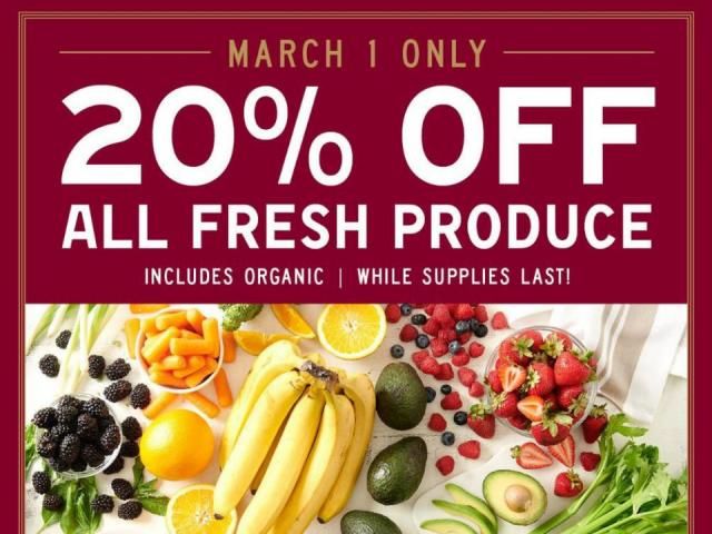 The Fresh Market: 20% off fresh produce on March 1