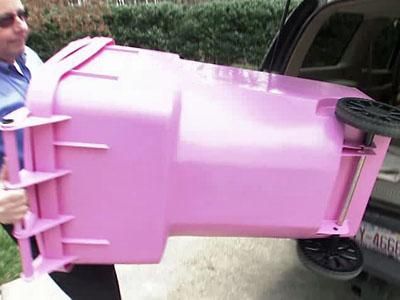 Pink trash cans fuel breast cancer fight
