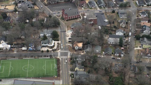 Sky 5 flies above bus crash into Durham house