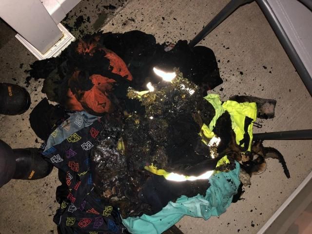 A piece of clothing started a fire after it was taken out of the dryer