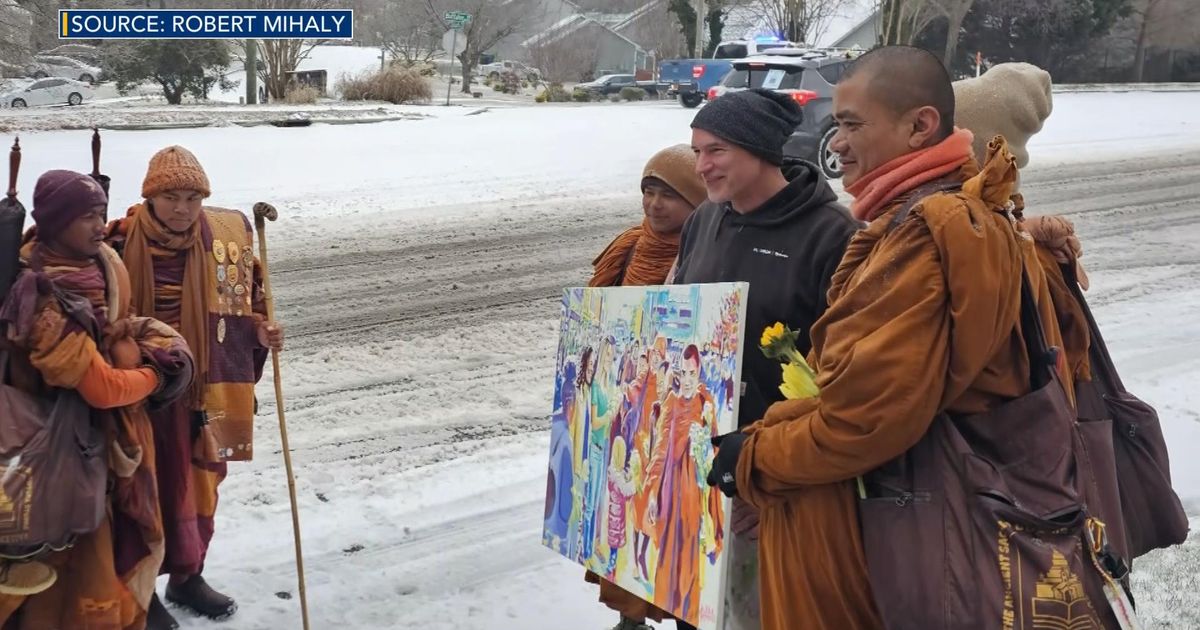 Durham artist gifts Walk For Peace monks painting as they leave Raleigh ...