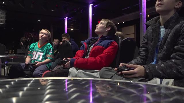 Fans play video games during concert