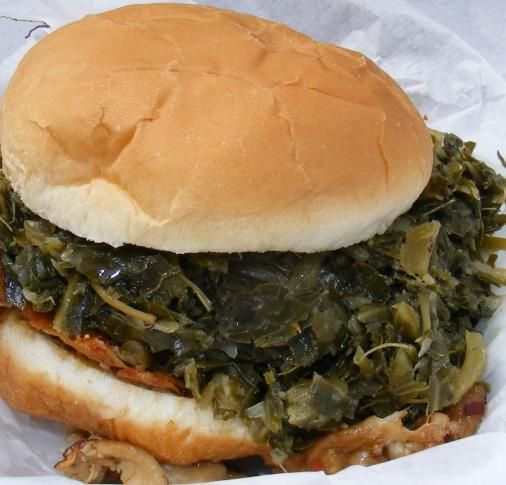 Taste Test: collard and chitlin sandwich