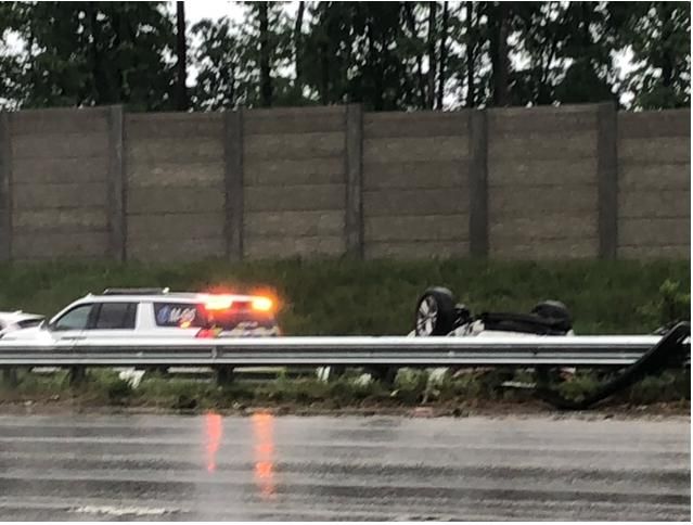 Car overturns, crashes on I-40 Sunday morning