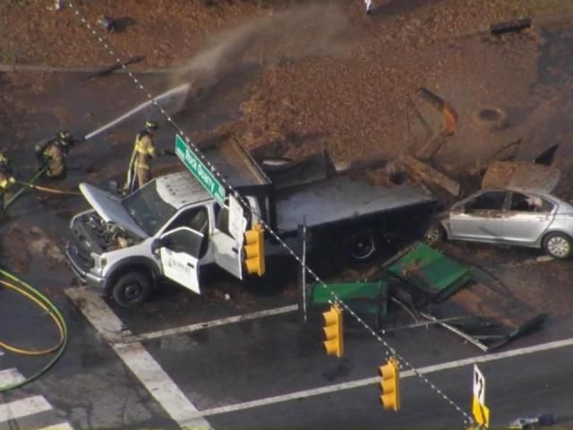 Fiery crash with landscaping truck blocks Rock Quarry Road in Raleigh