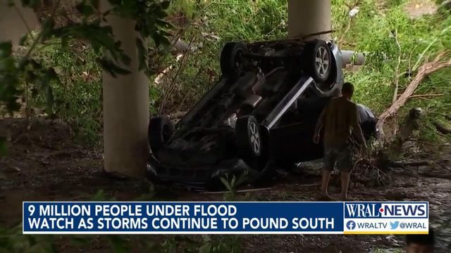 Heavy rain and flooding rushes through homes and streets in Texas