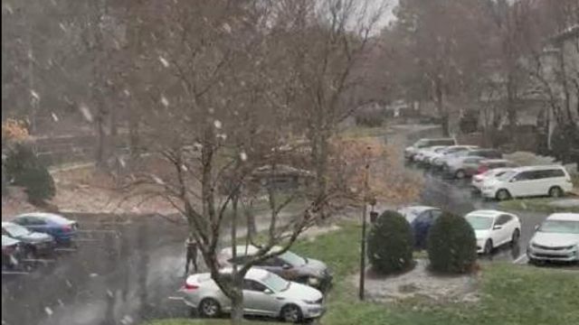 Snow falling in Raleigh Sunday morning