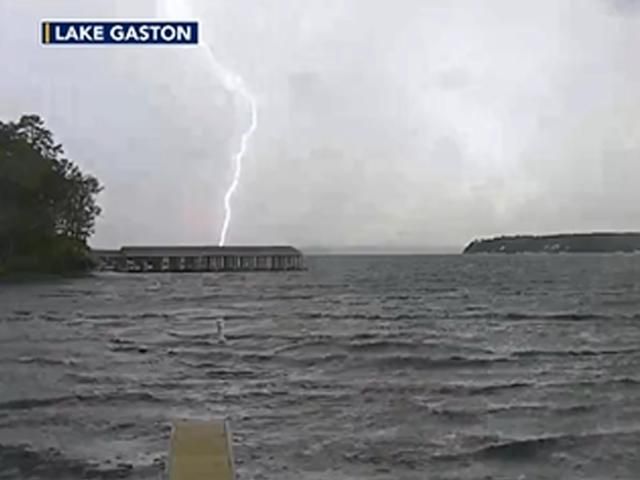 Heavy rain at Lake Gaston as storms move in