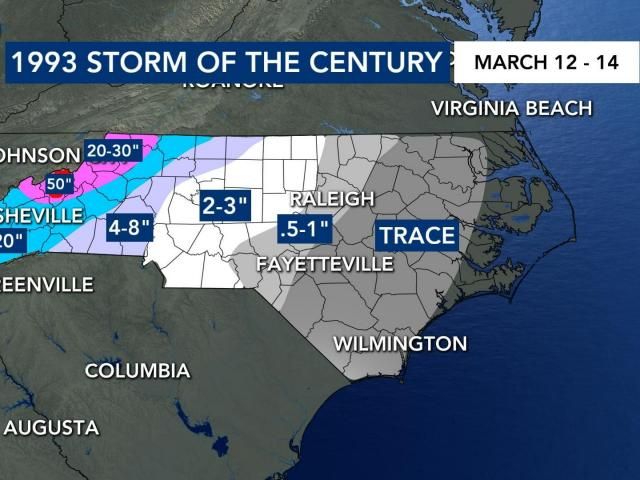 The 1993 storm of the century brought 50 inches of snow, 93 mph winds to NC