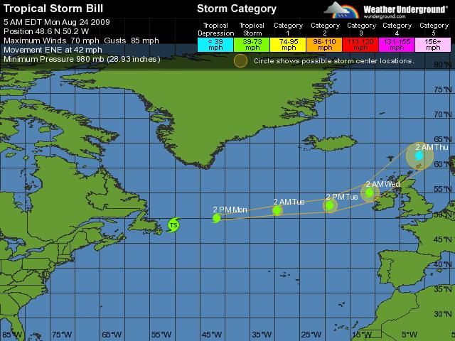 Hurricane Bill now Category 3 storm in Atlantic