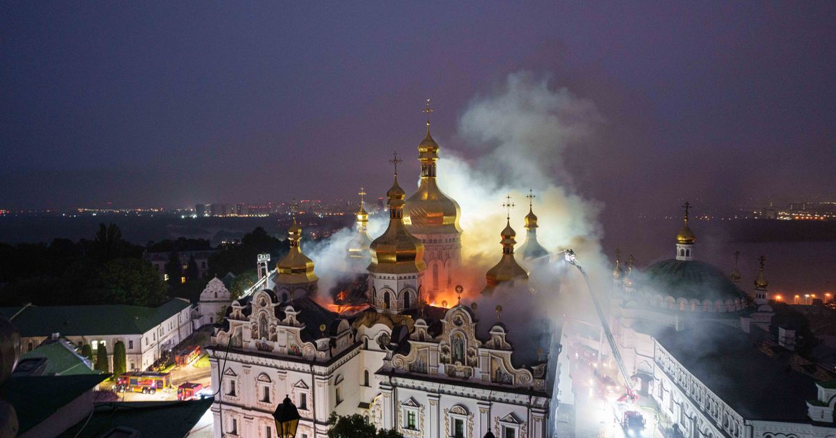Large-scale Russian attack sparks fire at historic monastery and other ...